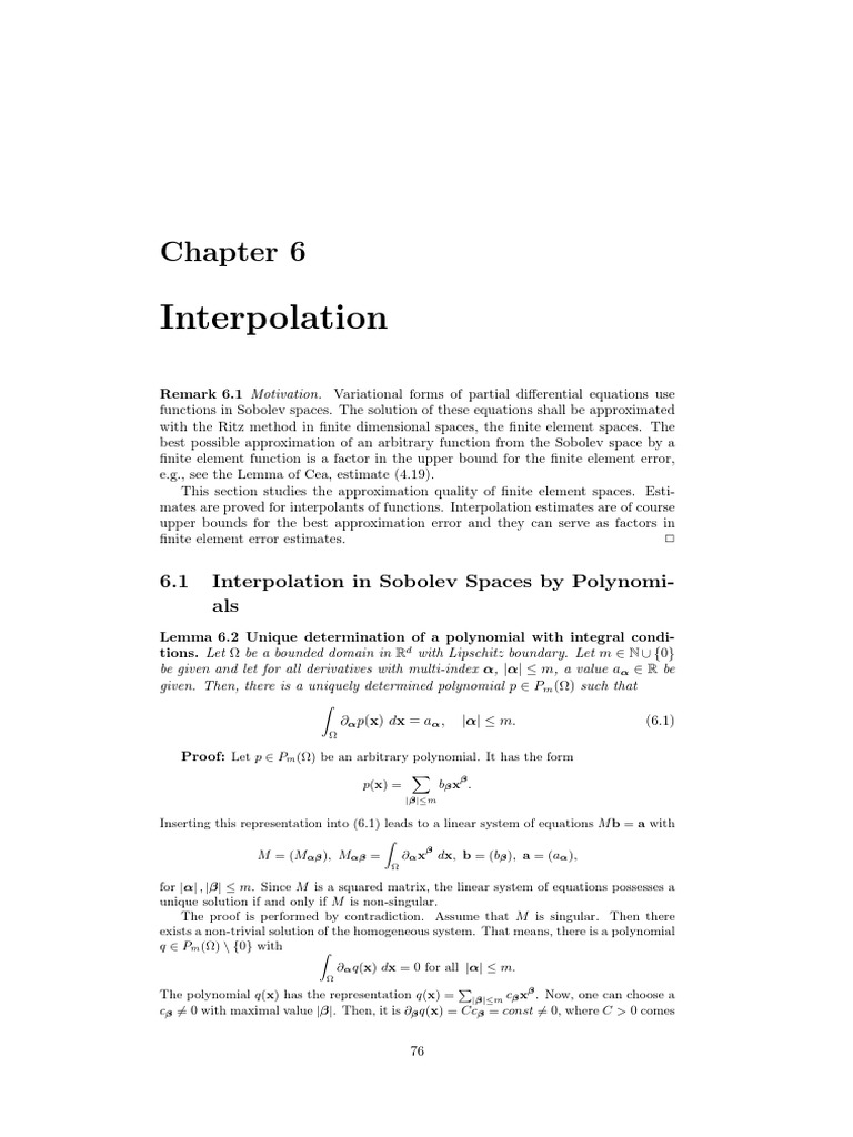 Interpolation: 6.1 Interpolation in Sobolev Spaces by Polynomi-Als | PDF | Finite Element Method ...