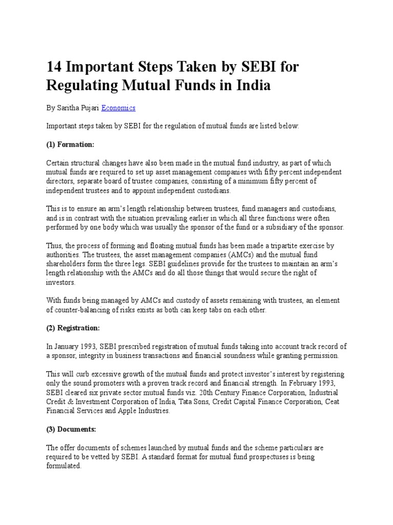 14 Important Steps Taken by SEBI For Regulating Mutual Funds in India ...