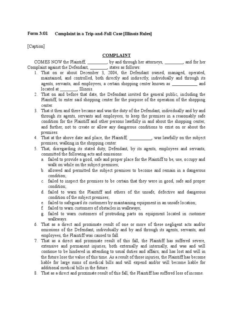 Complaint in a Trip-And-Fall Case | Negligence | Civil Law (Legal System)