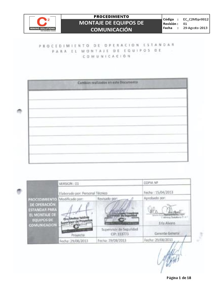 Procedimiento Montaje de Equipos de Comunicacion | PDF | voltaje ...