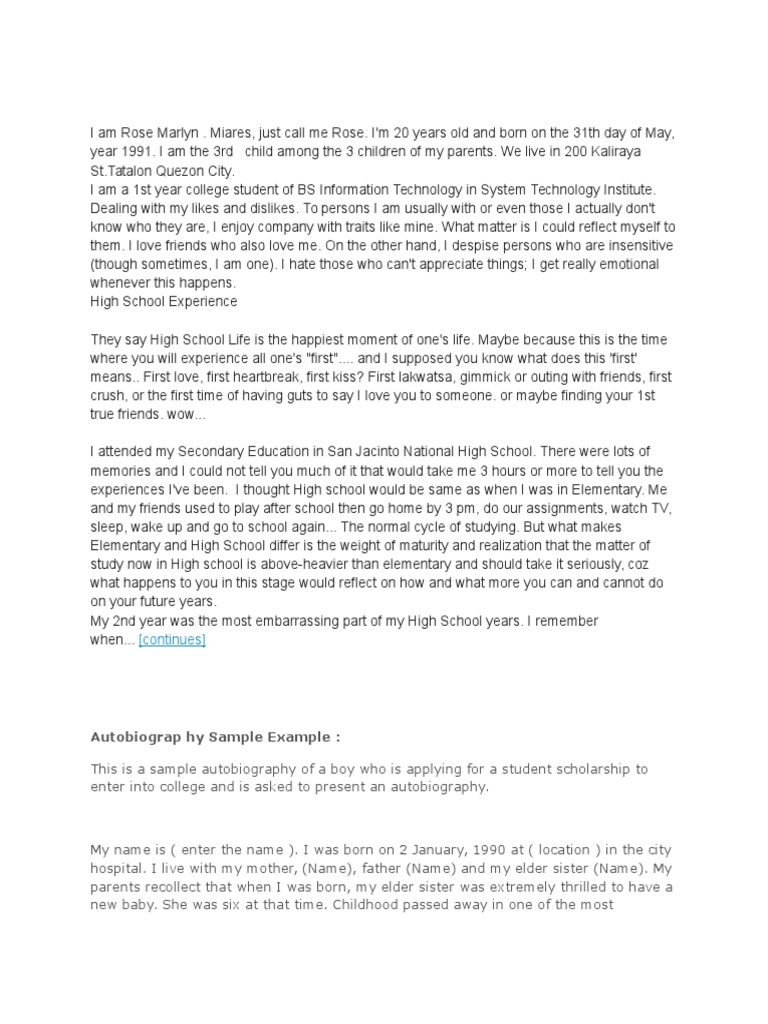 Autobiography Examples For College Students