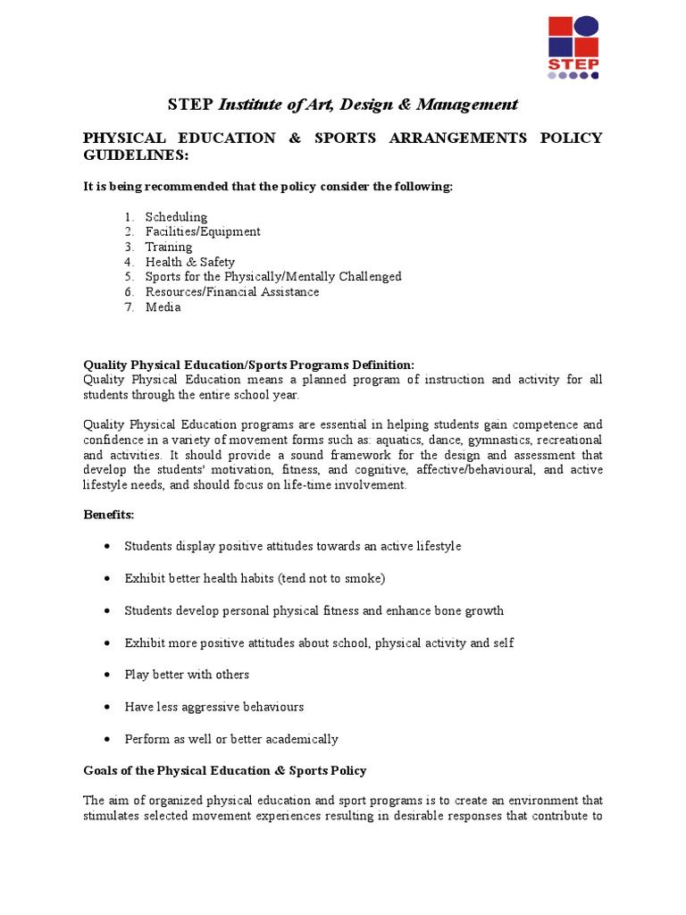 STEP Physical Education & Sports Arrangements Policy Guidelines | PDF ...