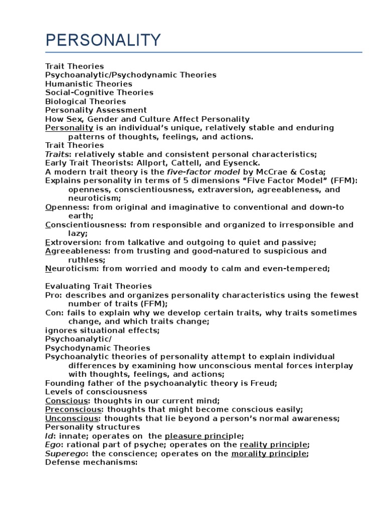Personality: Traits: Relatively Stable and Consistent Personal ...