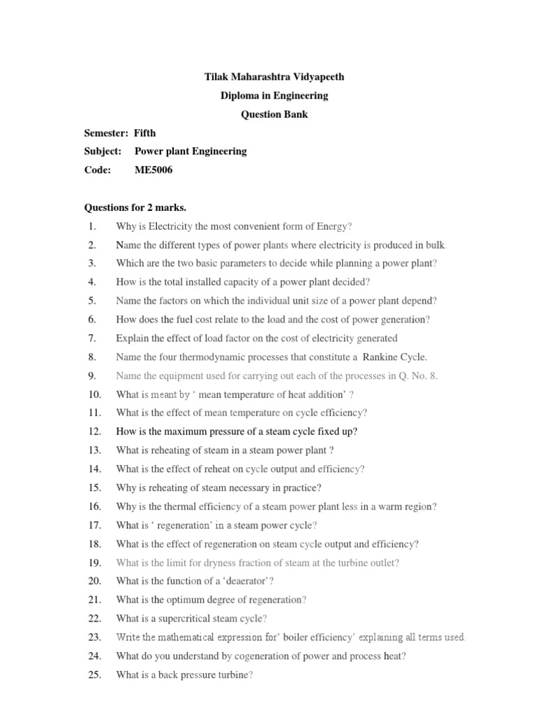 power plant engineering questions | Power Station | Nuclear Reactor