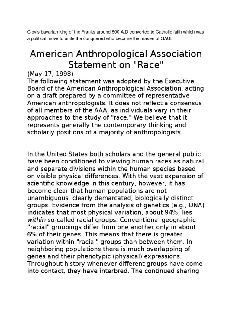 American Anthropological Association Statement On "Race": Within So ...