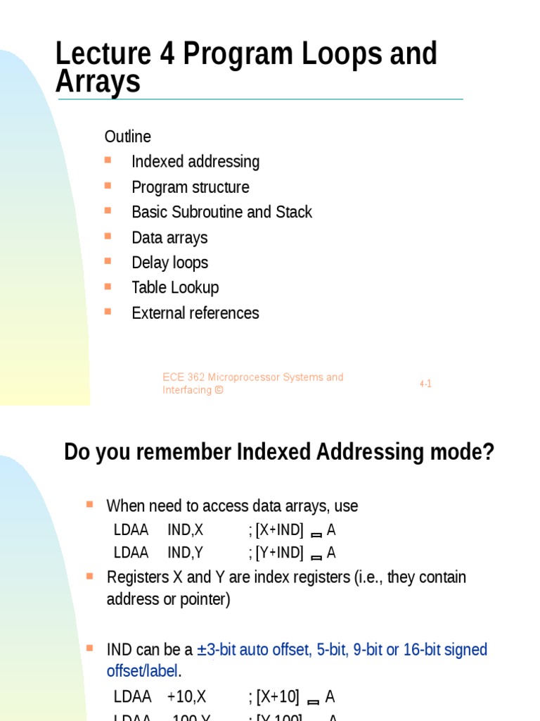 Lecture 4 Program Loops and Arrays | PDF | Subroutine | Instruction Set