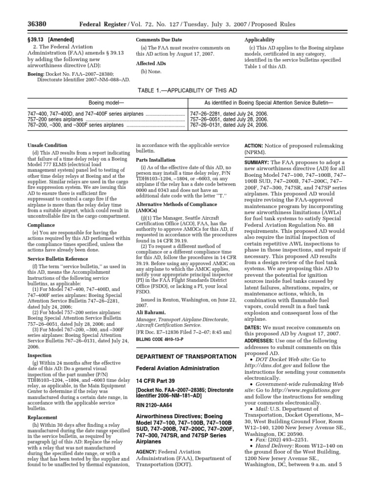 Proposed Rule: Airworthiness Directives: Boeing | PDF | Federal ...