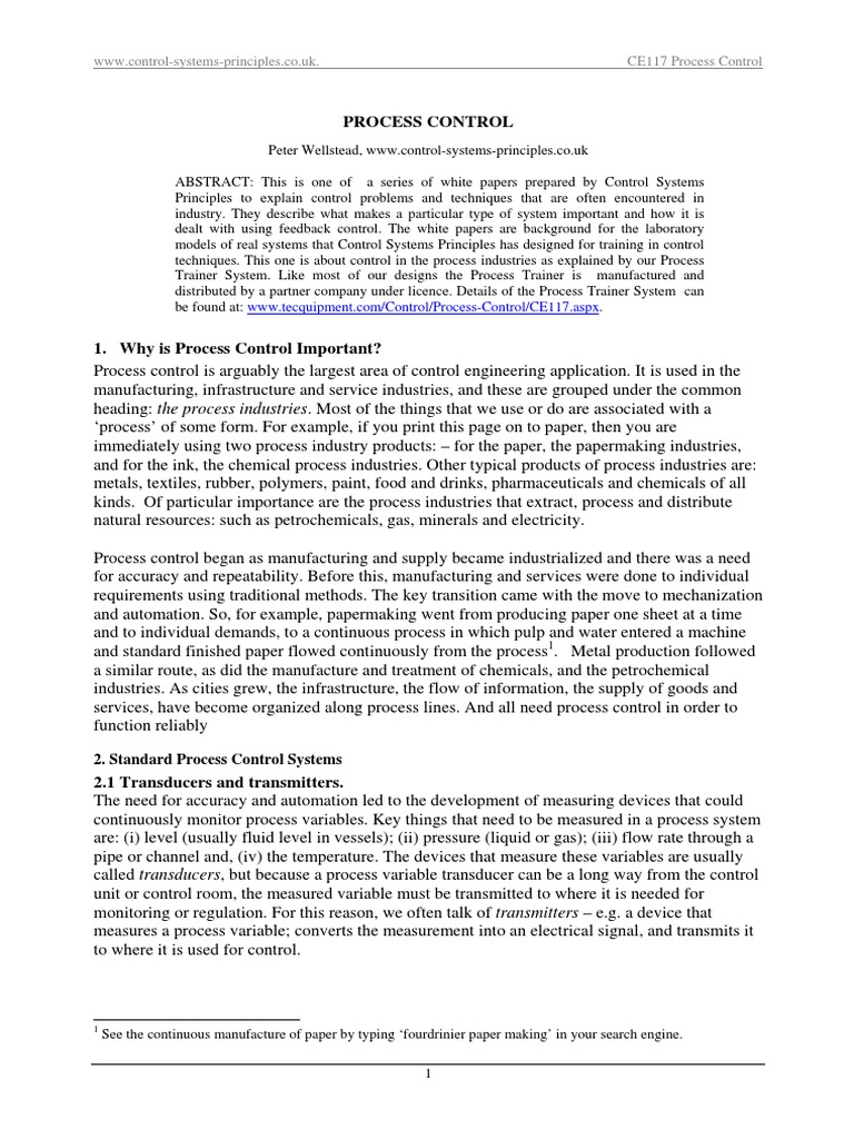 Process Control: WWW - Control-Systems-Principles - Co.uk. CE117 ...