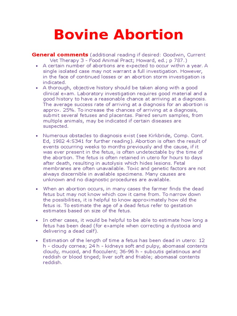Bovine Abortion Causes and Diagnosis | PDF | Miscarriage | Fetus