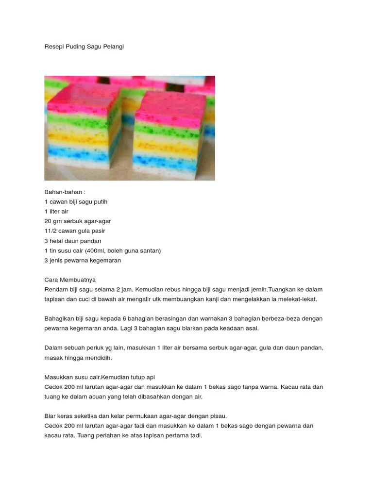 Resepi Puding Sagu Pelangi | PDF