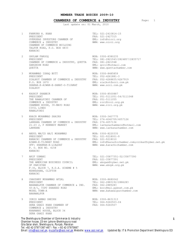 Pakistan Chamber of Commerce Directory | PDF | Lahore | Pakistan