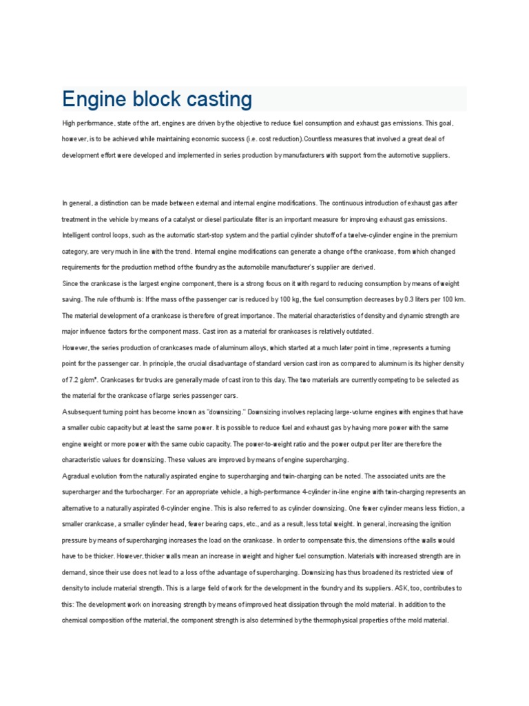 Engine Block Casting | PDF | Casting (Metalworking) | Sintering