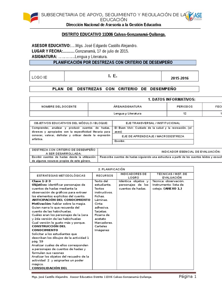 Plan DCD Lengua y Literatura | PDF | Cuentos | Cuentos de hadas