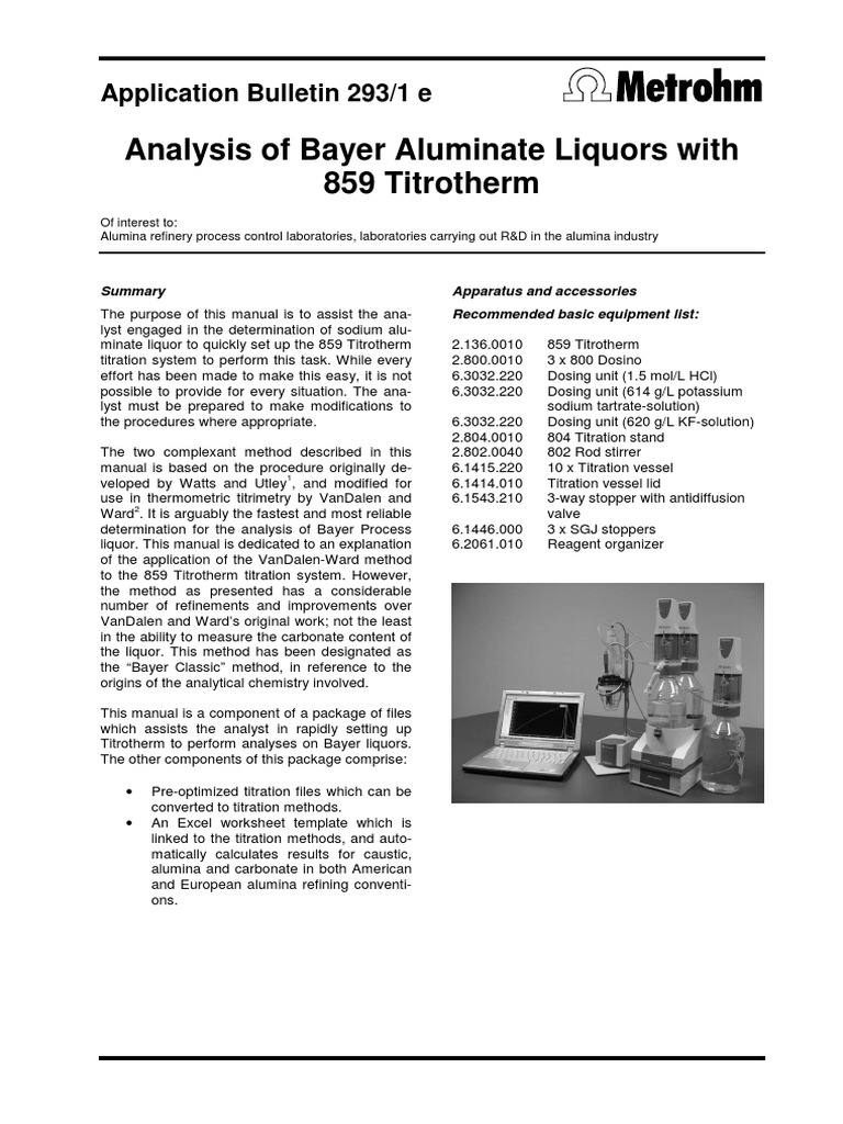 Analysis of Bayer Aluminate Liquors With 859 Titrotherm: Application ...