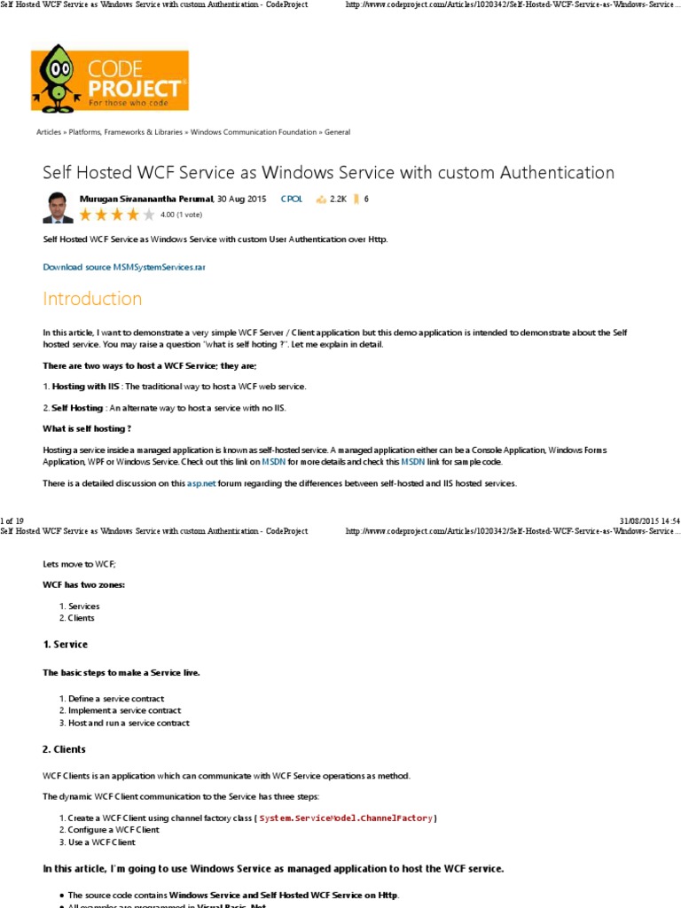 Self Hosted WCF Service As Windows Service With Custom Authentication - CodeProject | PDF ...