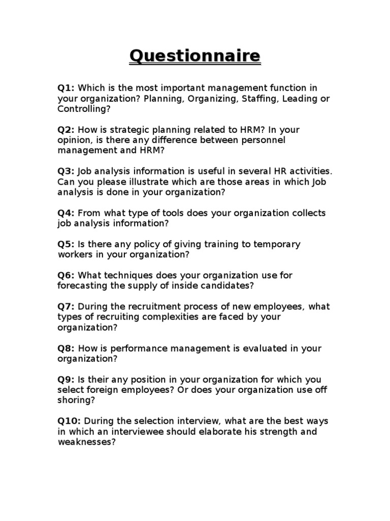 HRM Questionnaire | PDF