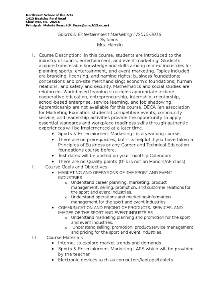 Sports & Entertainment Marketing Syllabus | PDF | Homework ...