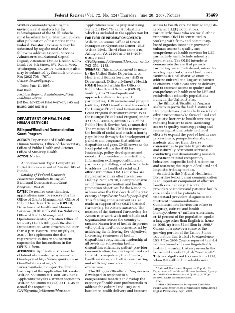 Notice: Grants and Cooperative Agreements Availability, Etc.: Bilingual ...