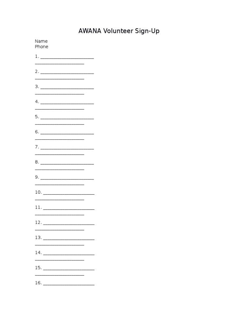 Sign-Up Sheet | PDF