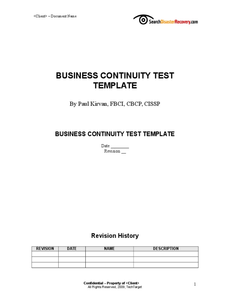 Search Disaster Recovery Business Continuity Test Template | PDF ...