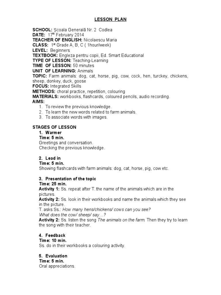 LESSON PLAN - Farm.animals | PDF | Language Arts & Discipline