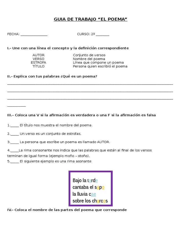 Guia Poema. Trabajar Habilidades de Comprensión Lectora | PDF