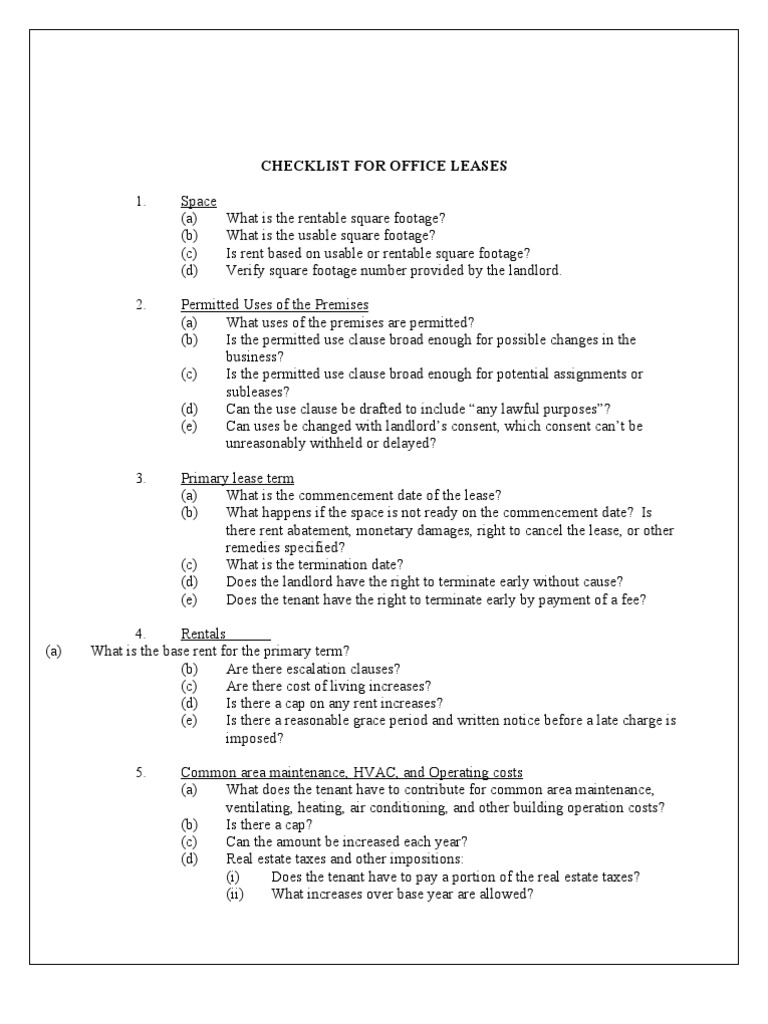 Office Lease Checklist Guide | PDF | Lease | Leasehold Estate