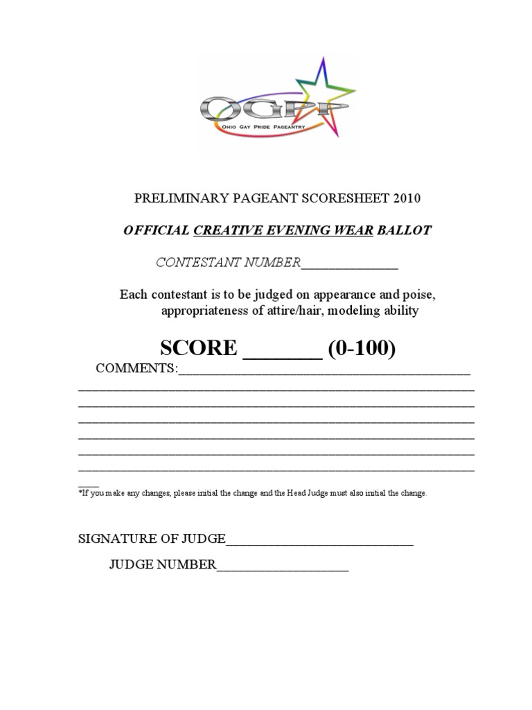 Prelim Pageant Score Sheets 2010 | PDF | Leisure