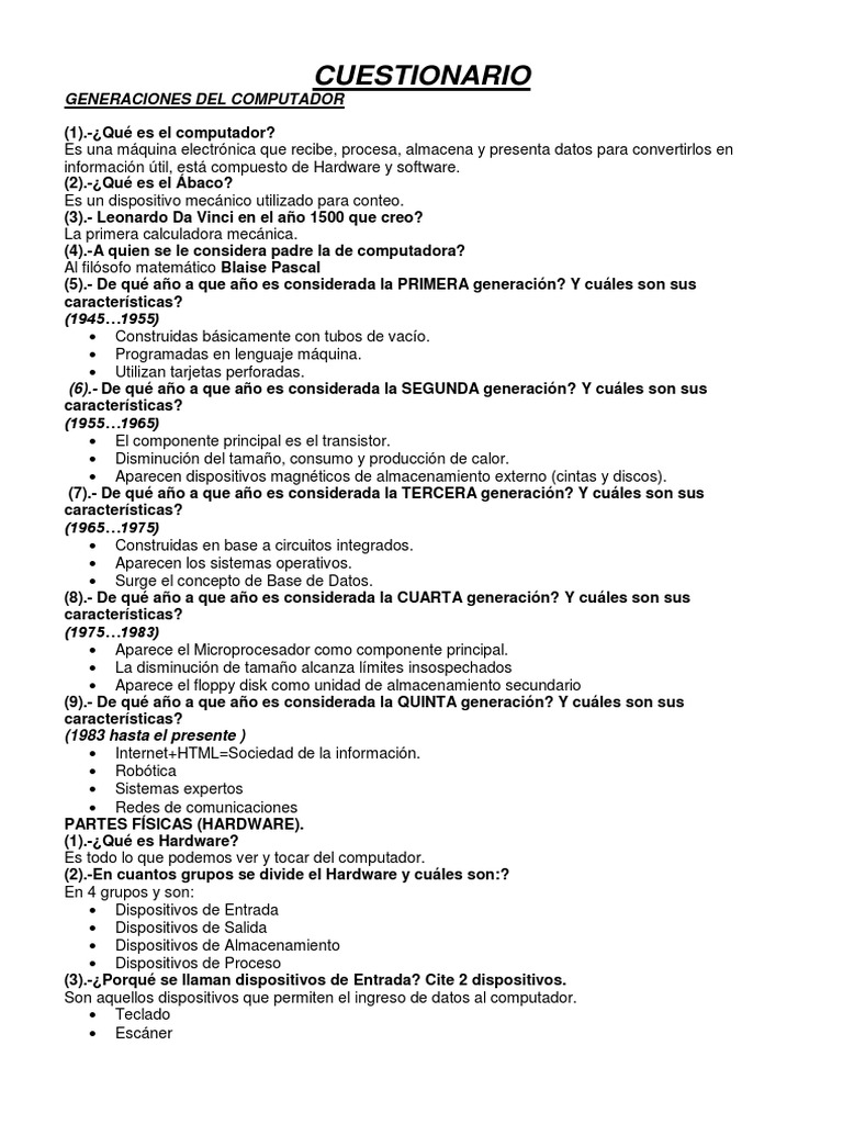 Cuestionario Examen de Computacion Basica | PDF | Hardware de la computadora | Periférico