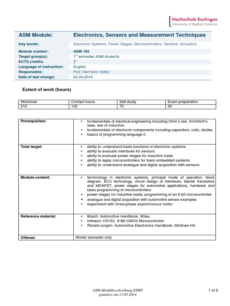 ASM Module: Electronics, Sensors and Measurement Techniques: Extent of ...