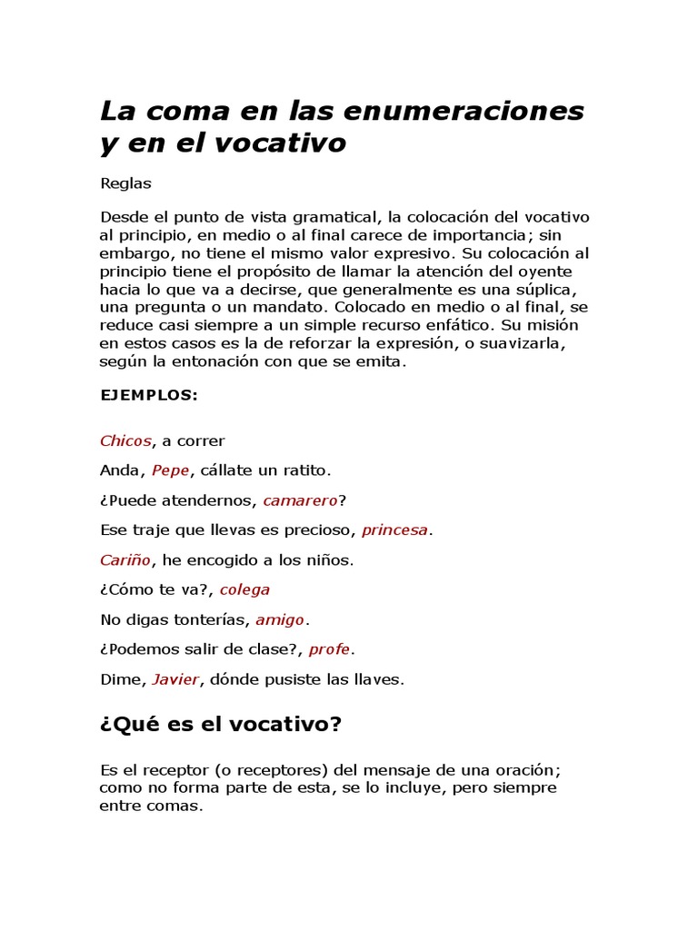 La Coma en Las Enumeraciones y en El Vocativo | PDF | Oración ...