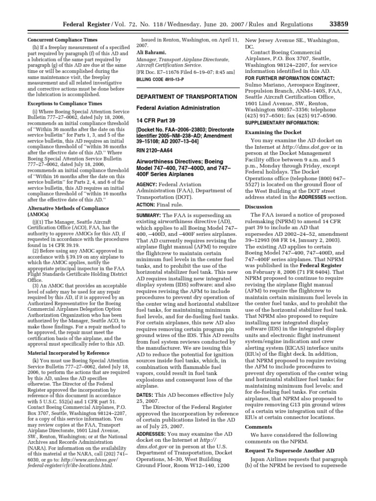 Rule: Airworthiness Directives | PDF | Federal Aviation Administration ...