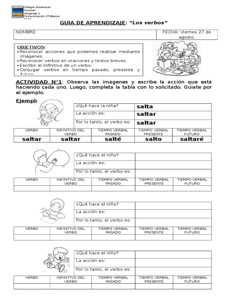 Guía VERBOS 2°básico | Verbo | Sintaxis