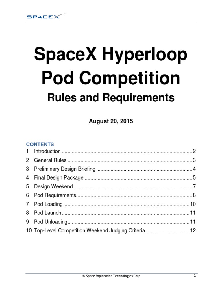 Spacex Hyperloop Competition Rules Final | PDF | Hyperloop | Transport