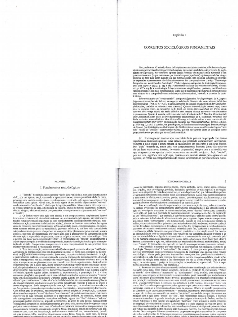 WEBER, Max. Economia e A Sociedade, Vol. 1. Cap. 1 | PDF | Sociologia ...