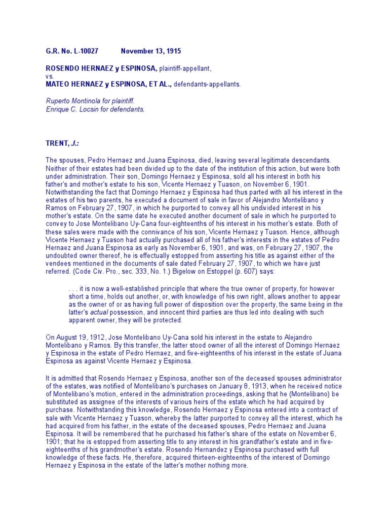 Hernaez Vs Hernaez | PDF | Estoppel | Judgment (Law)