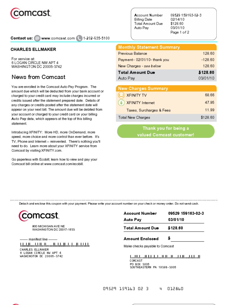 Comcast Billing Statement | PDF | Credit Card | Fee
