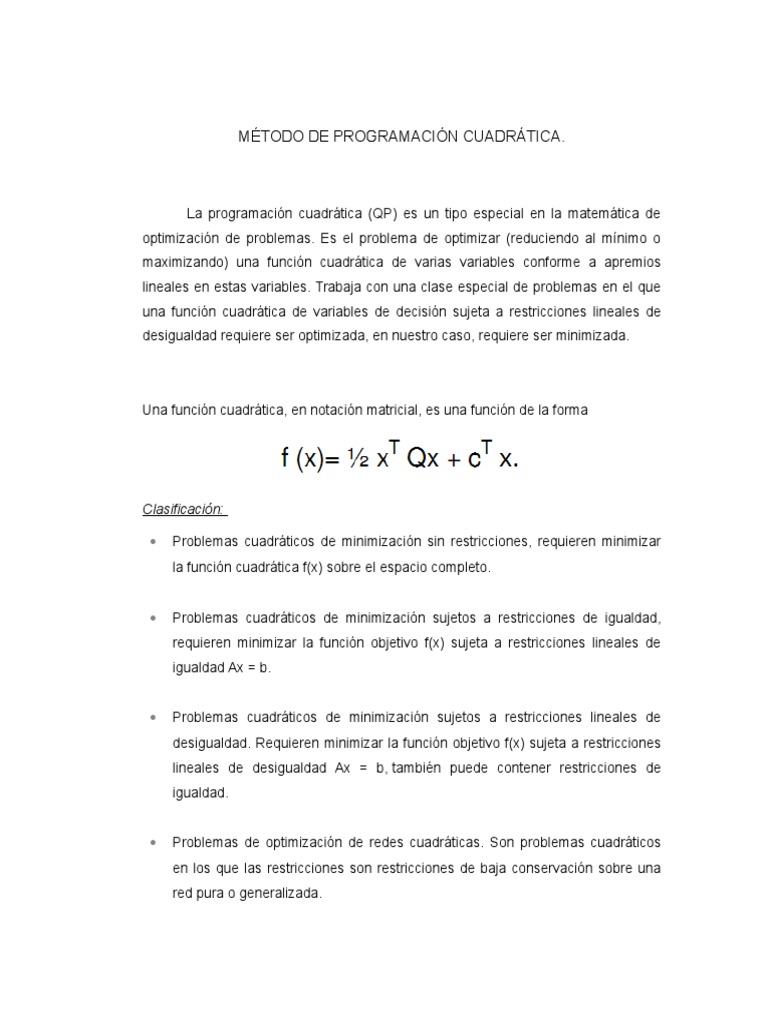 Programacion Cuadratica | PDF | Optimización Matemática | Algoritmos