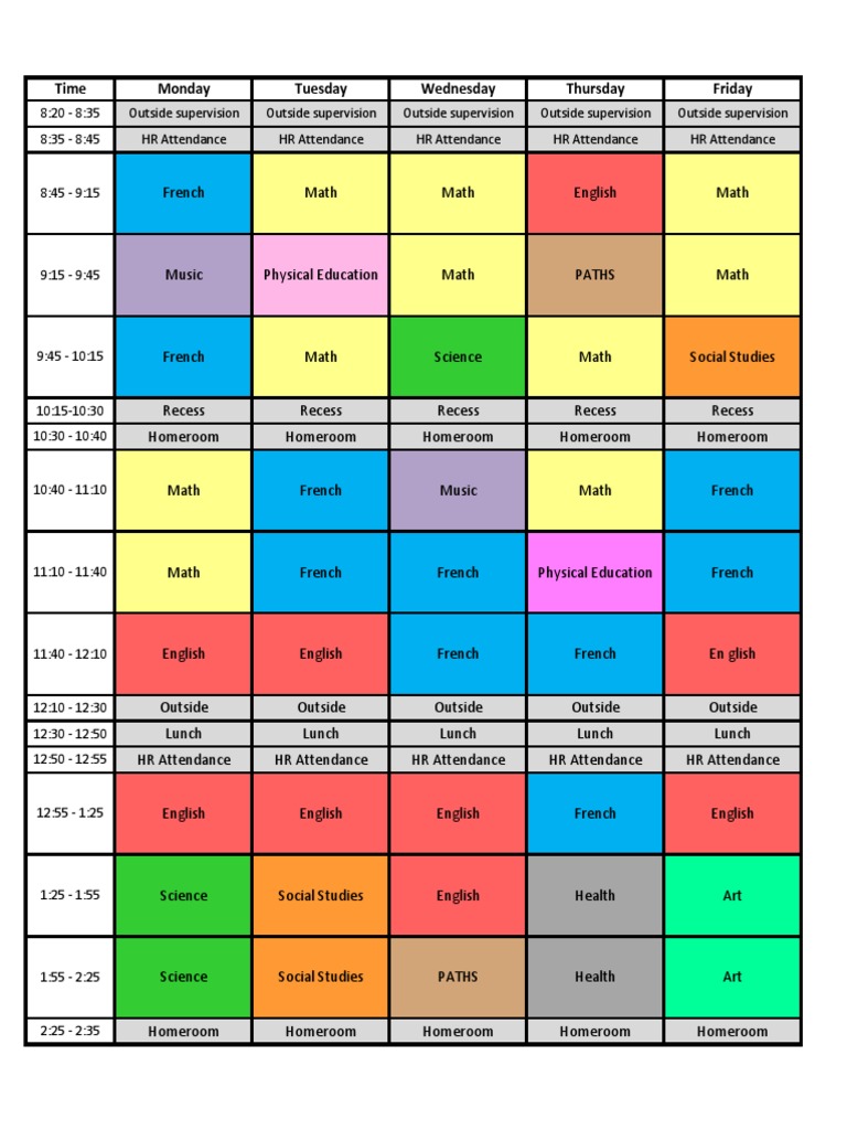 Weekly Class Schedule Overview | PDF | Language Arts & Discipline ...