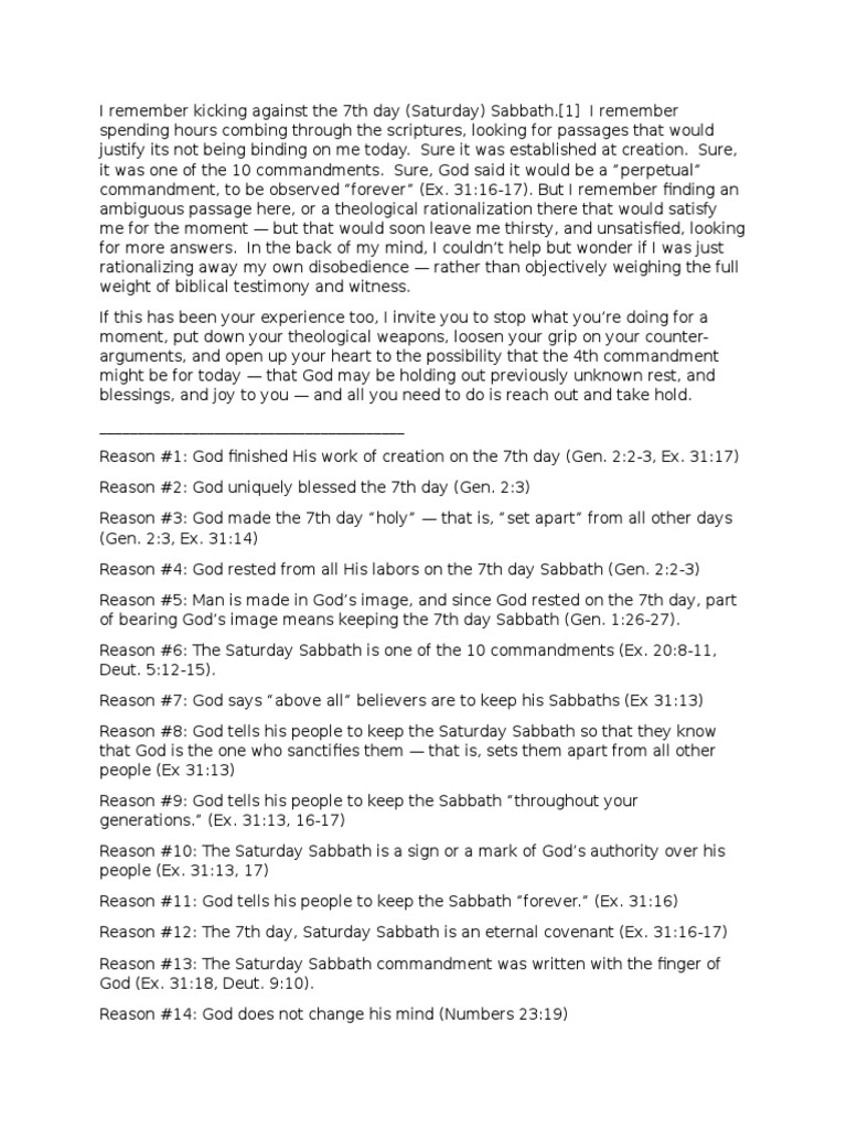 Understanding the Saturday Sabbath | PDF | Biblical Sabbath | Disciple ...