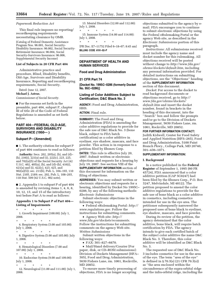 Rule: Color Additives: D&C Black No. 3 | PDF | Polycyclic Aromatic ...
