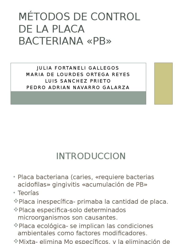Control de la placa bacteriana: Métodos mecánicos y químicos | PDF | Diente humano | Odontología