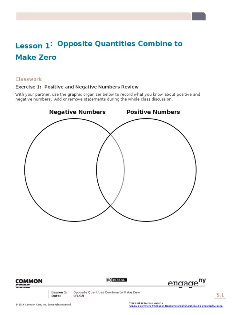 Lesson 1 Opposite Quantities Combine To Make Zero | PDF | Common Core ...