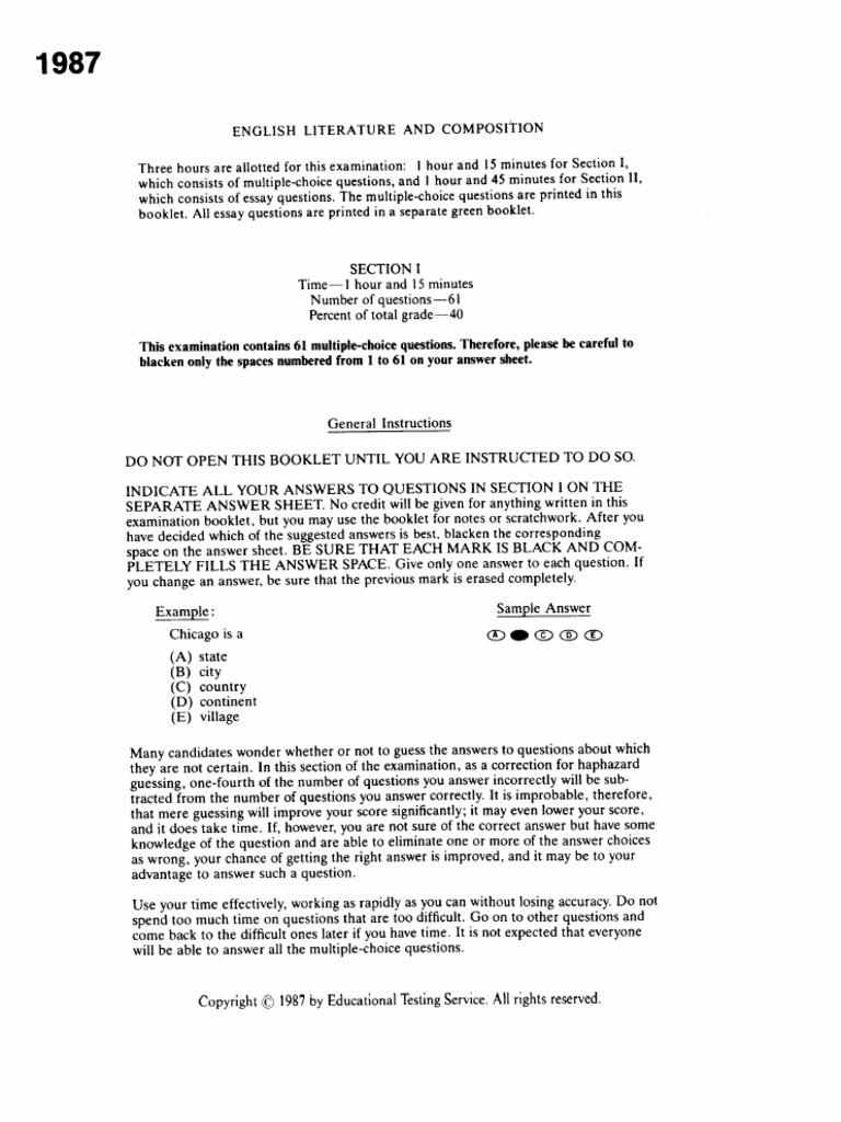 AP Lit Multiple Choice 1987 | PDF