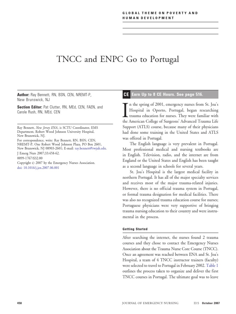 ENPC and TNCC in Portugal_RBennet | Nursing | Test (Assessment)