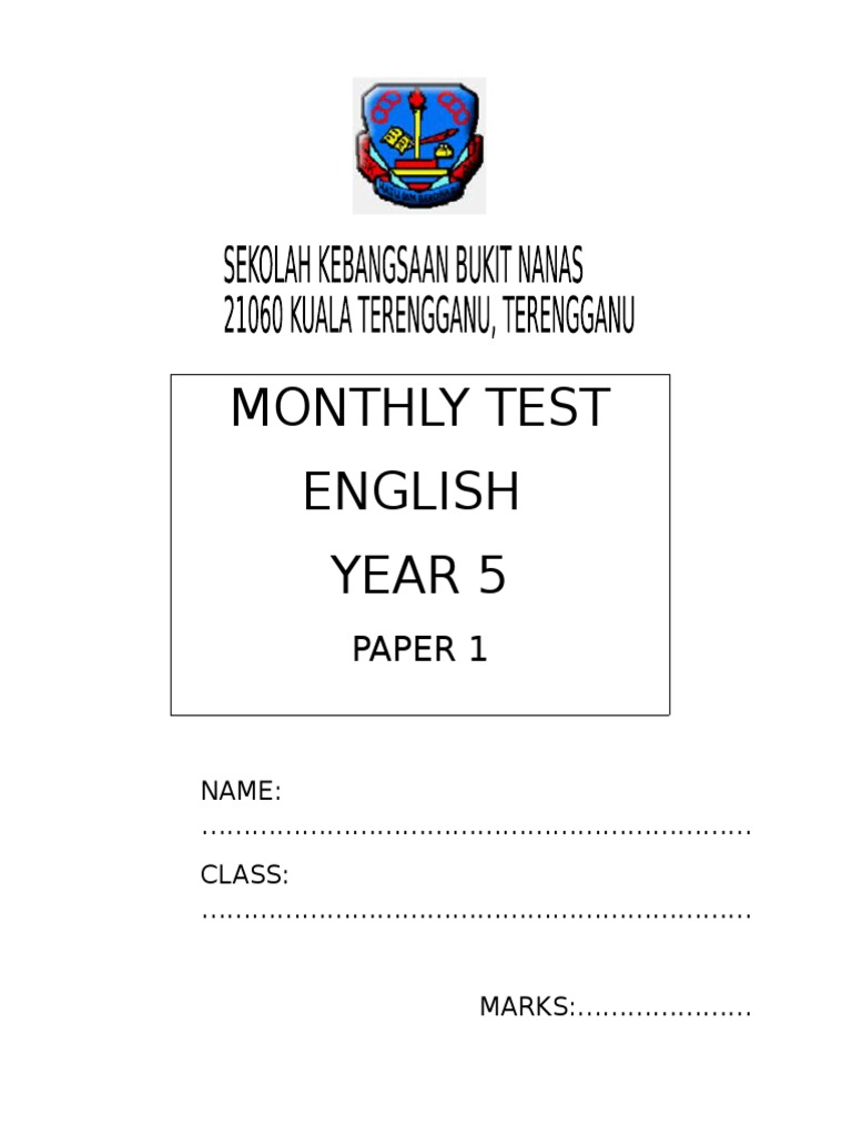 Year 5 English Monthly Test Paper 1 | PDF