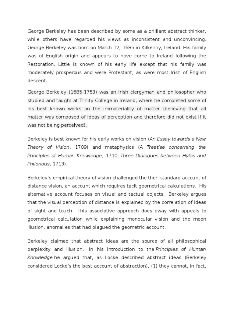 George Berkeley | PDF | Materialism | Object (Philosophy)