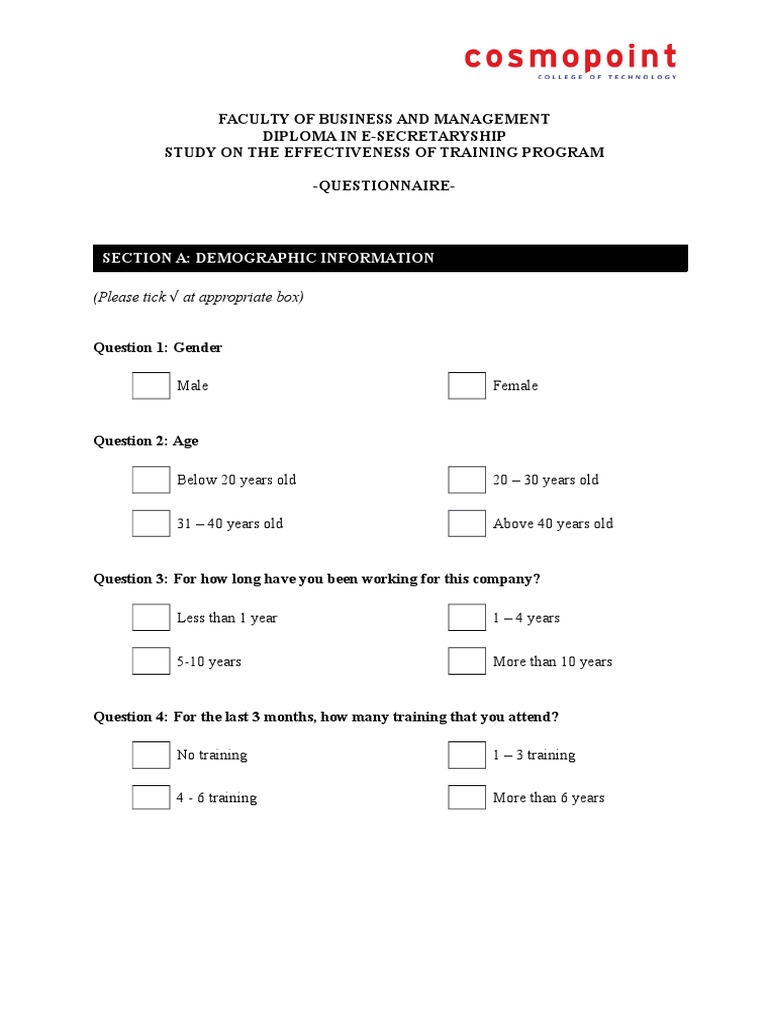 Questionnaire To Evaluate Training Effectiveness | PDF | Competence ...