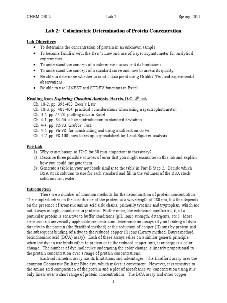 BCA Assay: Protein Concentration Lab | PDF | Analytical Chemistry ...