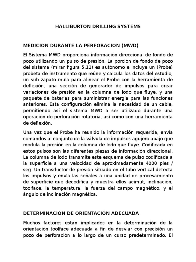 Halliburton Drilling Systems MWD Information | PDF | Herramientas | Presión